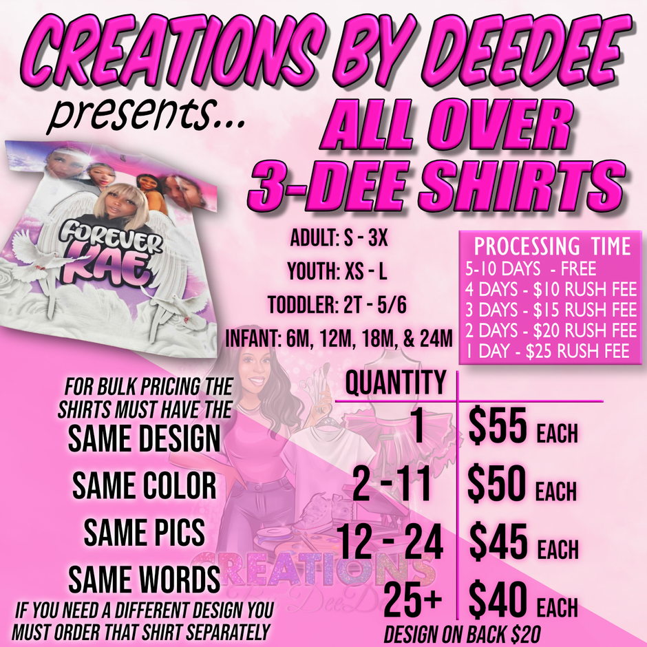3D ALL OVER T SHIRTS – Shop Creations By DeeDee